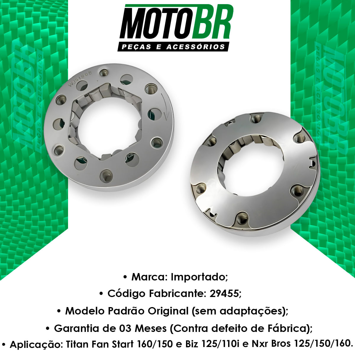 Placa Partida Titan Fan Start Bros 150 160 Biz 125 110i - MotoBR