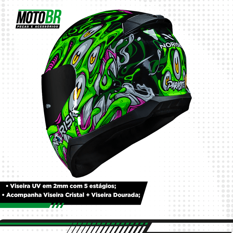 Capacete Norisk Razor Parasite Verde - MotoBR