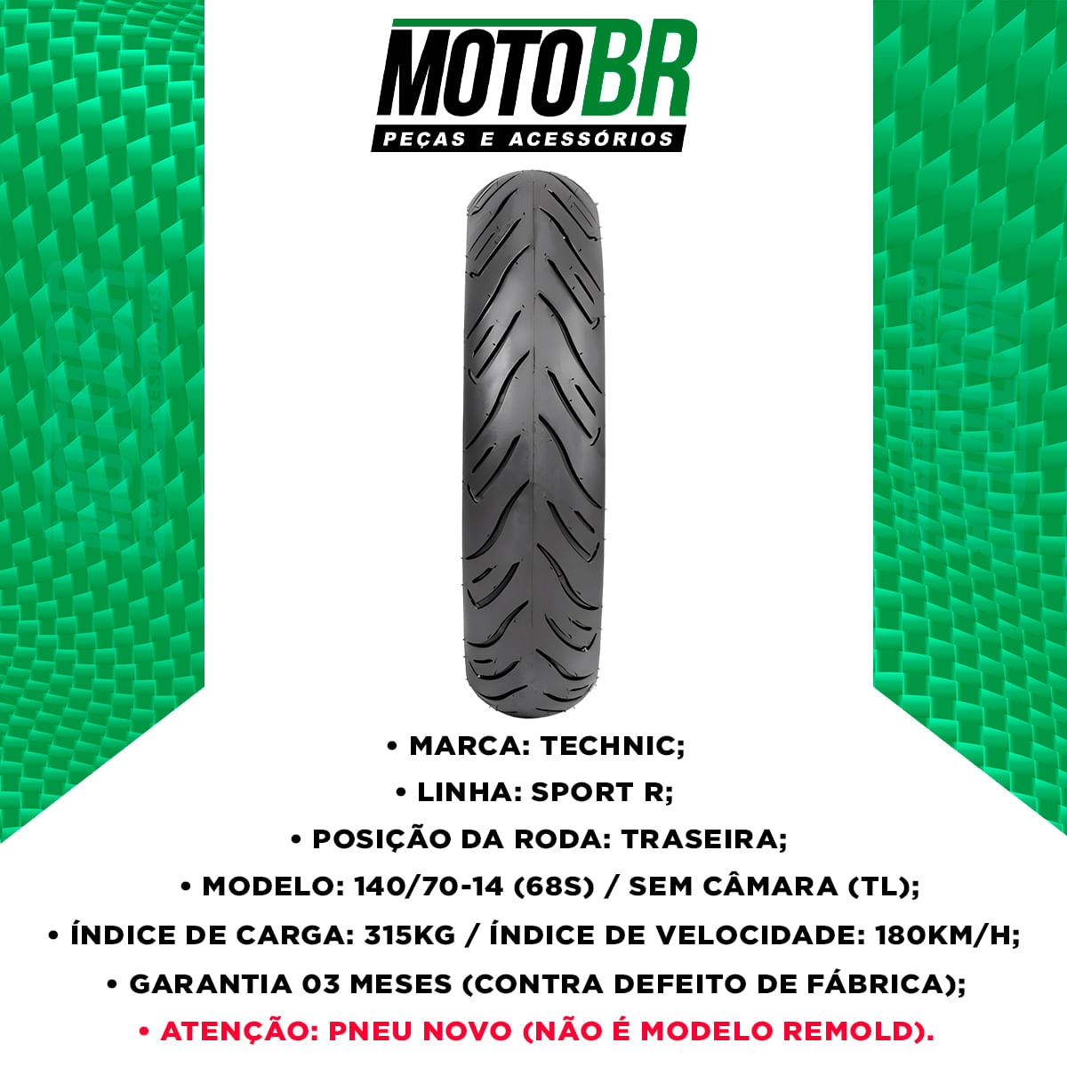 Pneu Moto Technic Aro 14 Sport R 140/70R14 68S TL - Traseiro | MotoBr ...