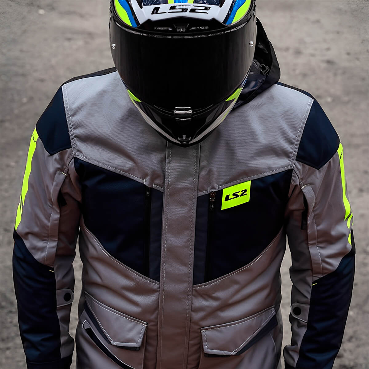 Jaqueta LS2 Metropolis Evo Titanium Azul Amarelo - MotoBR